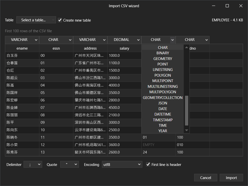 Specify the length of the CHAR/VARCHAR type during importing · Issue #198 · TablePlus/TablePlus ...