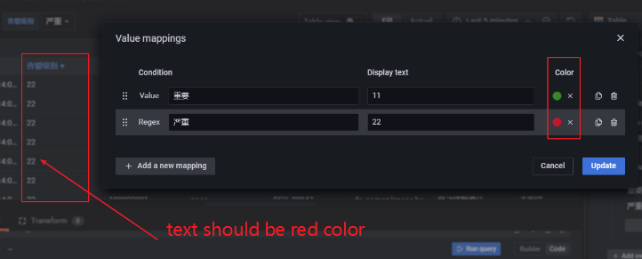 The mapped field setting color in the table plugin is not displayed · Issue #71902 · grafana ...