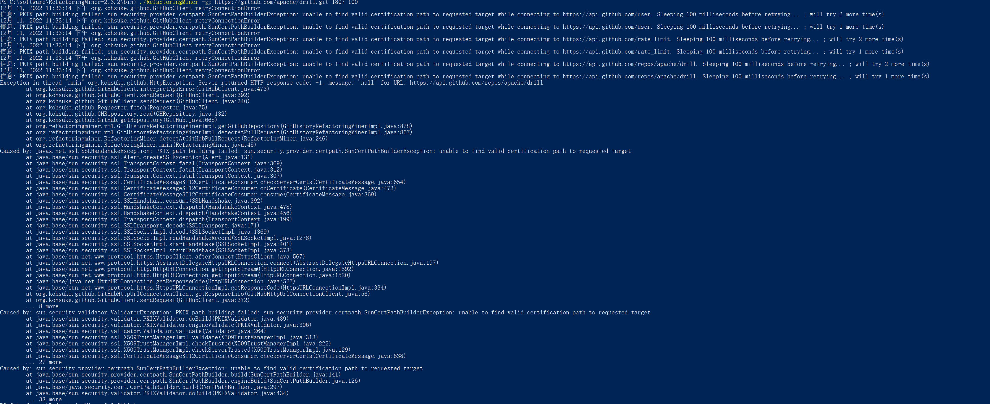 org.kohsuke.github.GitHubClient retryConnectionError · Issue #310 · tsantalis/RefactoringMiner ...