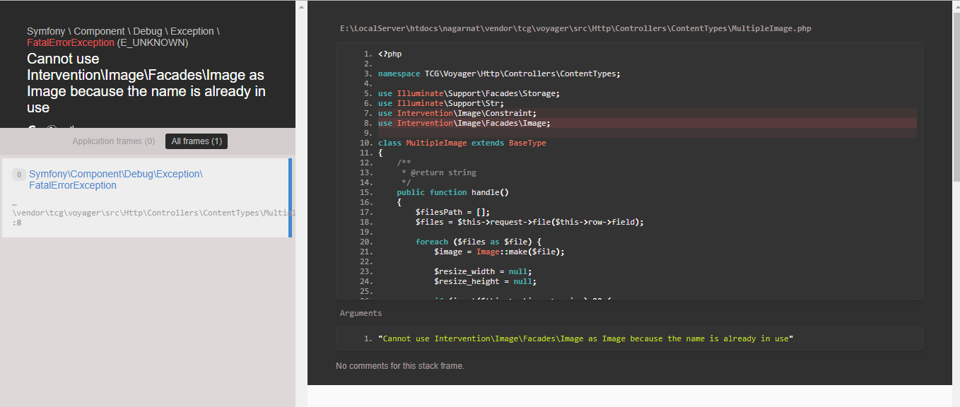 Cannot use Intervention\Image\Facades\Image as Image because the name ...