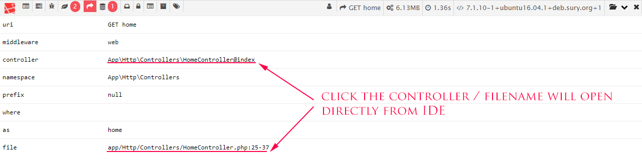 [Feature Request] View & Route by click open IDE · Issue #765 · barryvdh/laravel-debugbar · GitHub