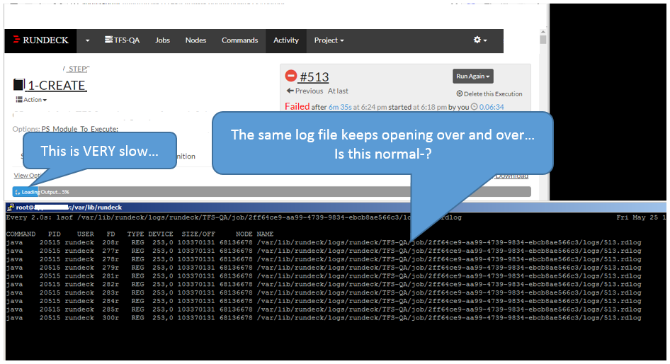 LOG OUTPUT SLOW - FILE LOCKED MULTIPLE TIMES. · Issue #3436 · rundeck/rundeck · GitHub