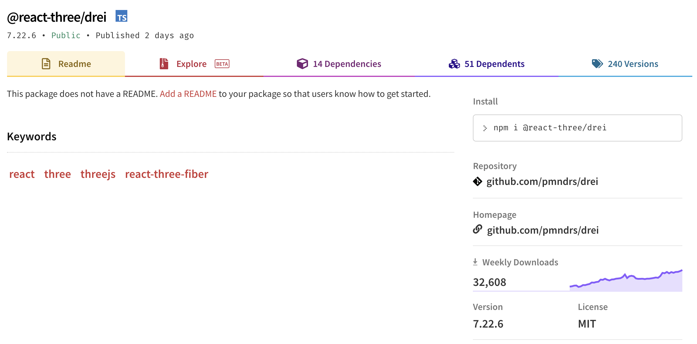 README is missing from npm package · Issue #645 · pmndrs/drei · GitHub