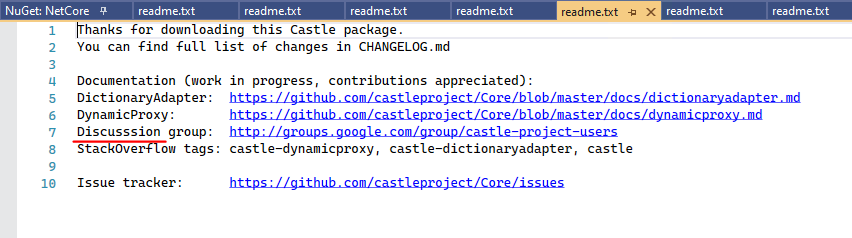 [Bug Bash] There is a typo in the readme.txt files of package “Castle.Core” · Issue #11050 ...