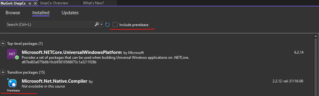 Bug Bash “prerelease” Tag Shows For Transitive Packages When The “include Prerelease” Checkbox 