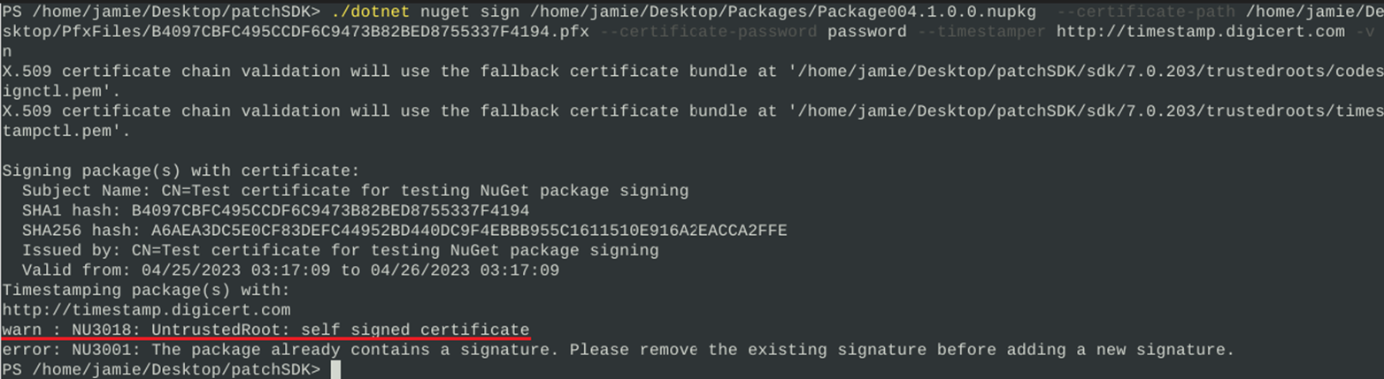 Cross Platform Dotnet Nuget Sign A Redundant Warning Nu3018 Shows