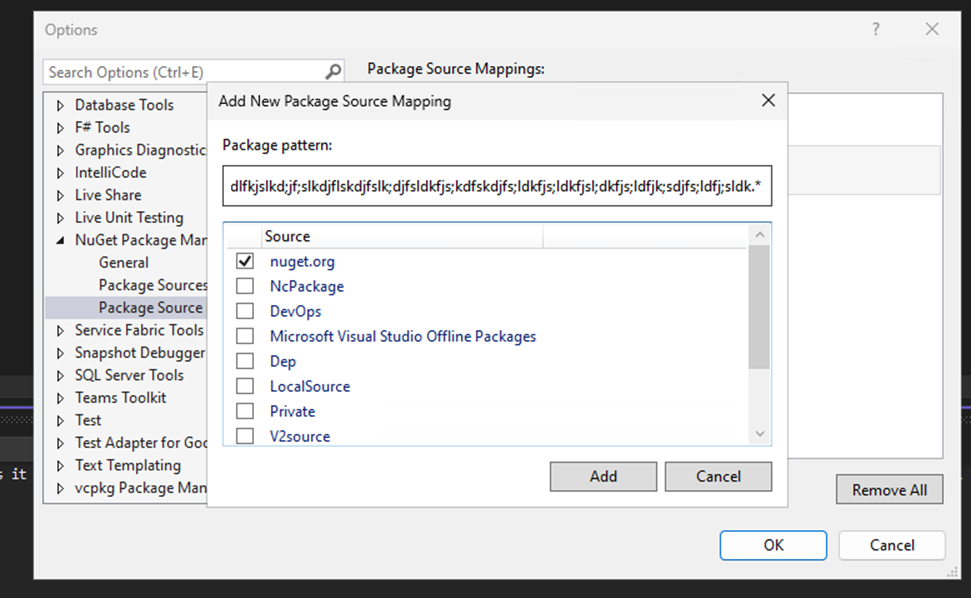 [Bug Bash] No warning info shows when adding a package pattern with a long string which is more ...