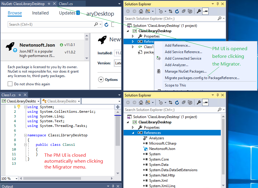 PM UI will be closed automatically when clicking the “Migrate packages ...