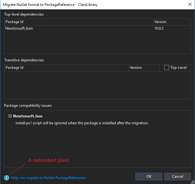 [Accessibility] Redundant pixel show beside the bottom link of ‘Migrate NuGet format to ...