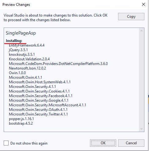 “Installing” instead of “Updates” show in the “Preview Changes” dialog ...