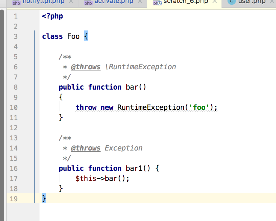 FP: Throws a non-annotaded/unhandled exception · Issue #652 · kalessil/phpinspectionsea · GitHub