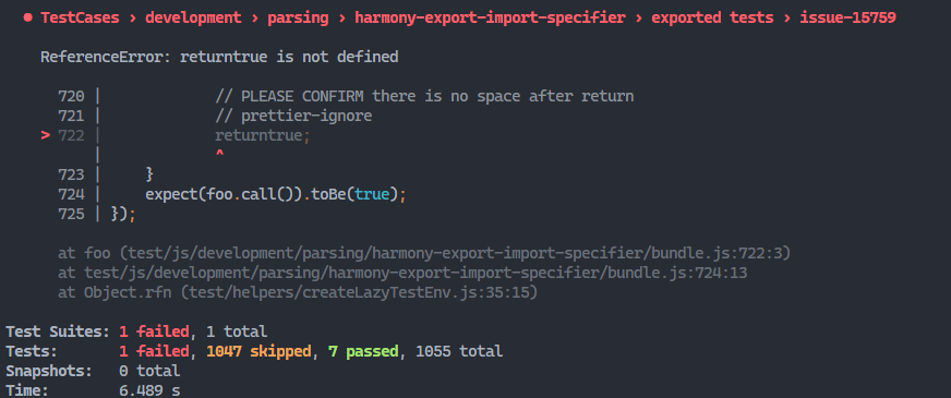 `return"field" in Module` will be evaluated as `returntrue` or ...