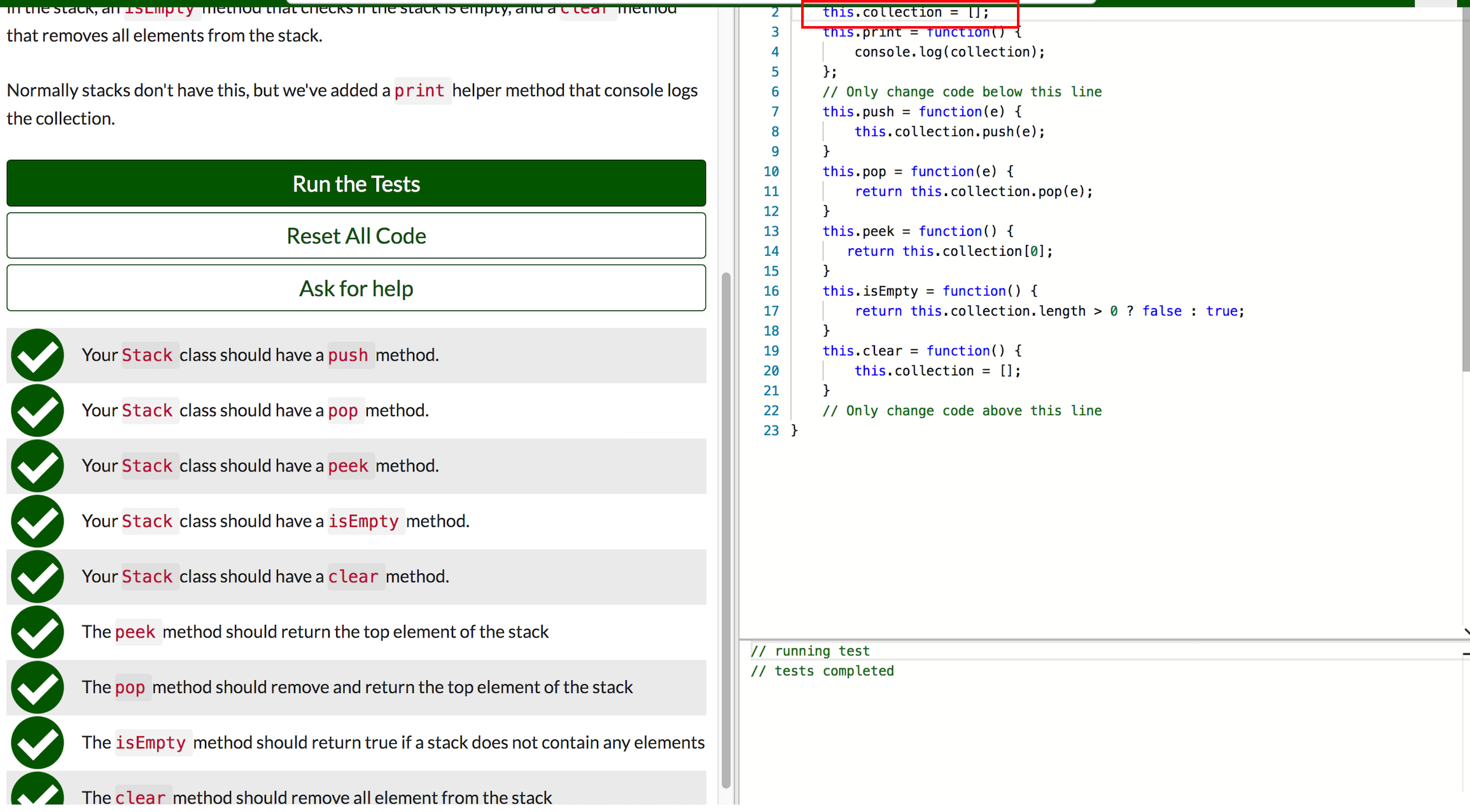 challenge-setup-code: missing this. in create a stack class challenge · Issue #17675 ...