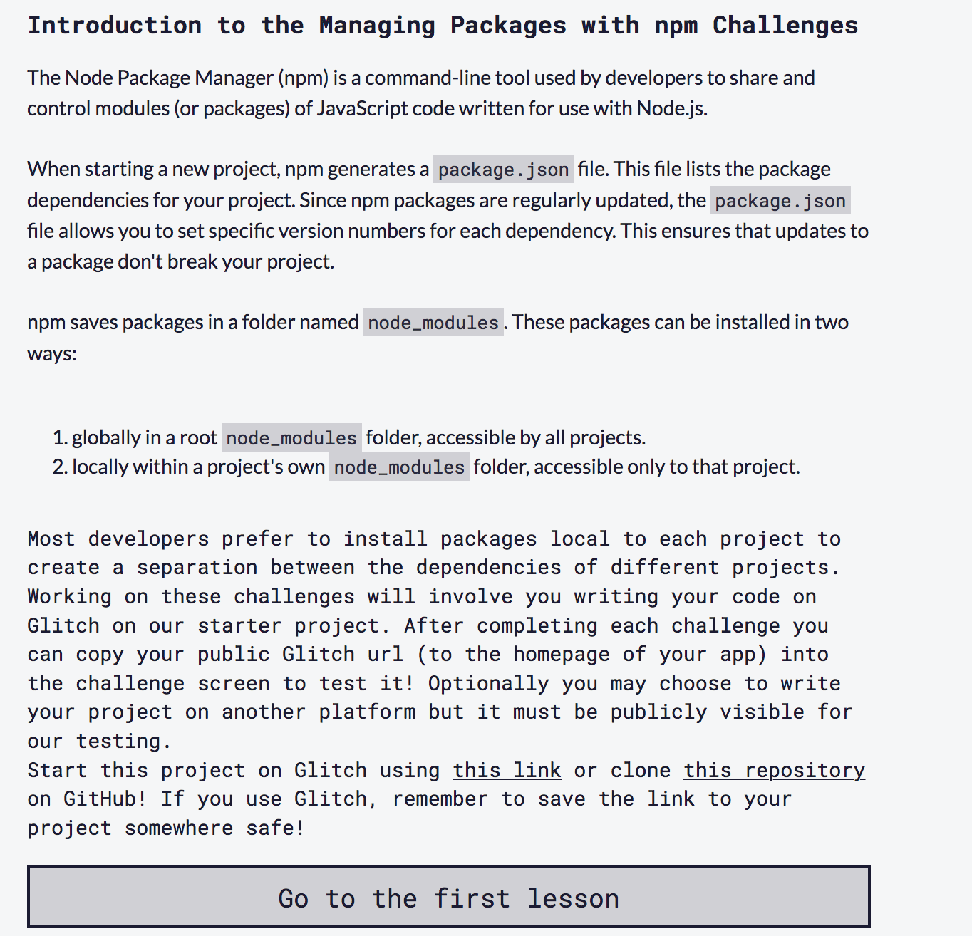 Font misalignment on intro to managing npm packages · Issue #38156 · freeCodeCamp/freeCodeCamp ...