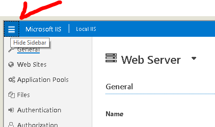 When IIS.WebManager is running in WAC, there is no way to hide sidebar because the header was ...