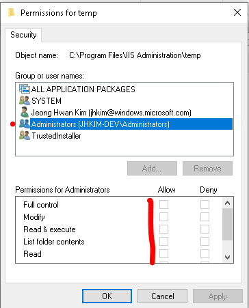 Permission issue after installing IIS Administration API via IIS.WebManager WAC extension ...