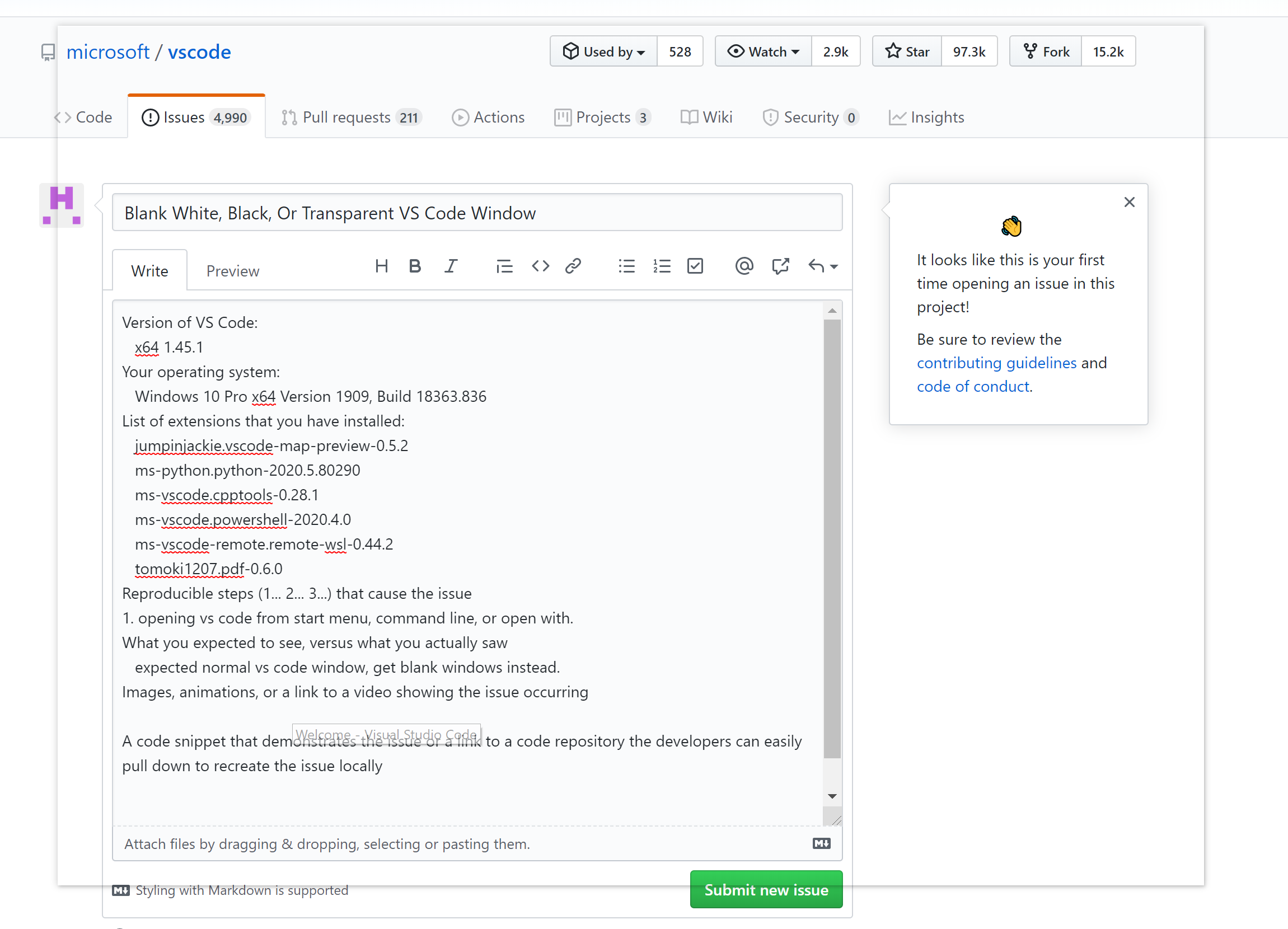 Blank White, Black, Or Transparent VS Code Window · Issue #98916 ...