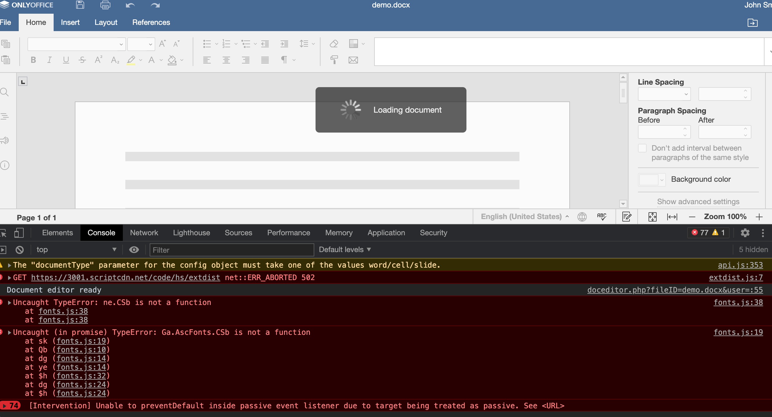 loading document forever · Issue #329 · ONLYOFFICE/Docker-DocumentServer · GitHub