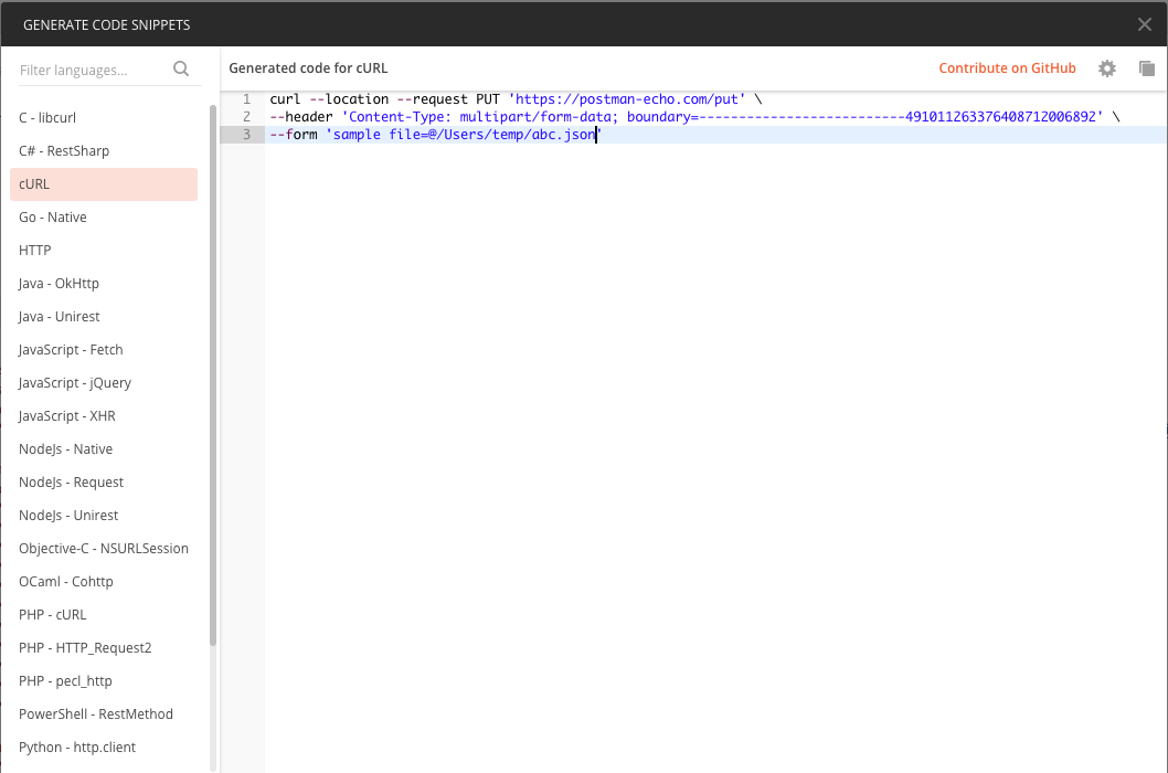 Uploaded files (form-data/binary) don't reflect in code snippets · Issue #2469 · postmanlabs ...