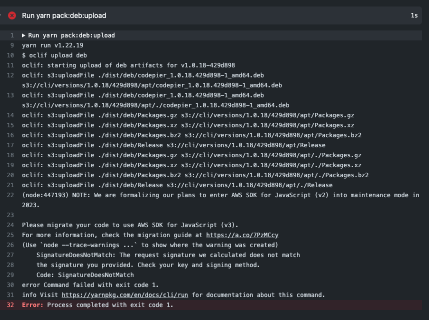 Bug: upload deb SignatureDoesNotMatch · Issue #1074 · oclif/oclif · GitHub