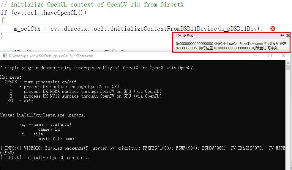 OpenCL: Can't create context for DirectX interop in function cv::directx::ocl ...
