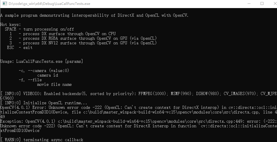OpenCL: Can't create context for DirectX interop in function cv::directx::ocl ...