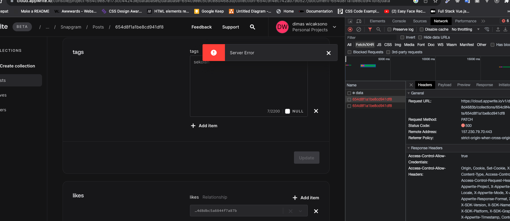 🐛 Bug Report: 500 error update value · Issue #7114 · appwrite/appwrite · GitHub