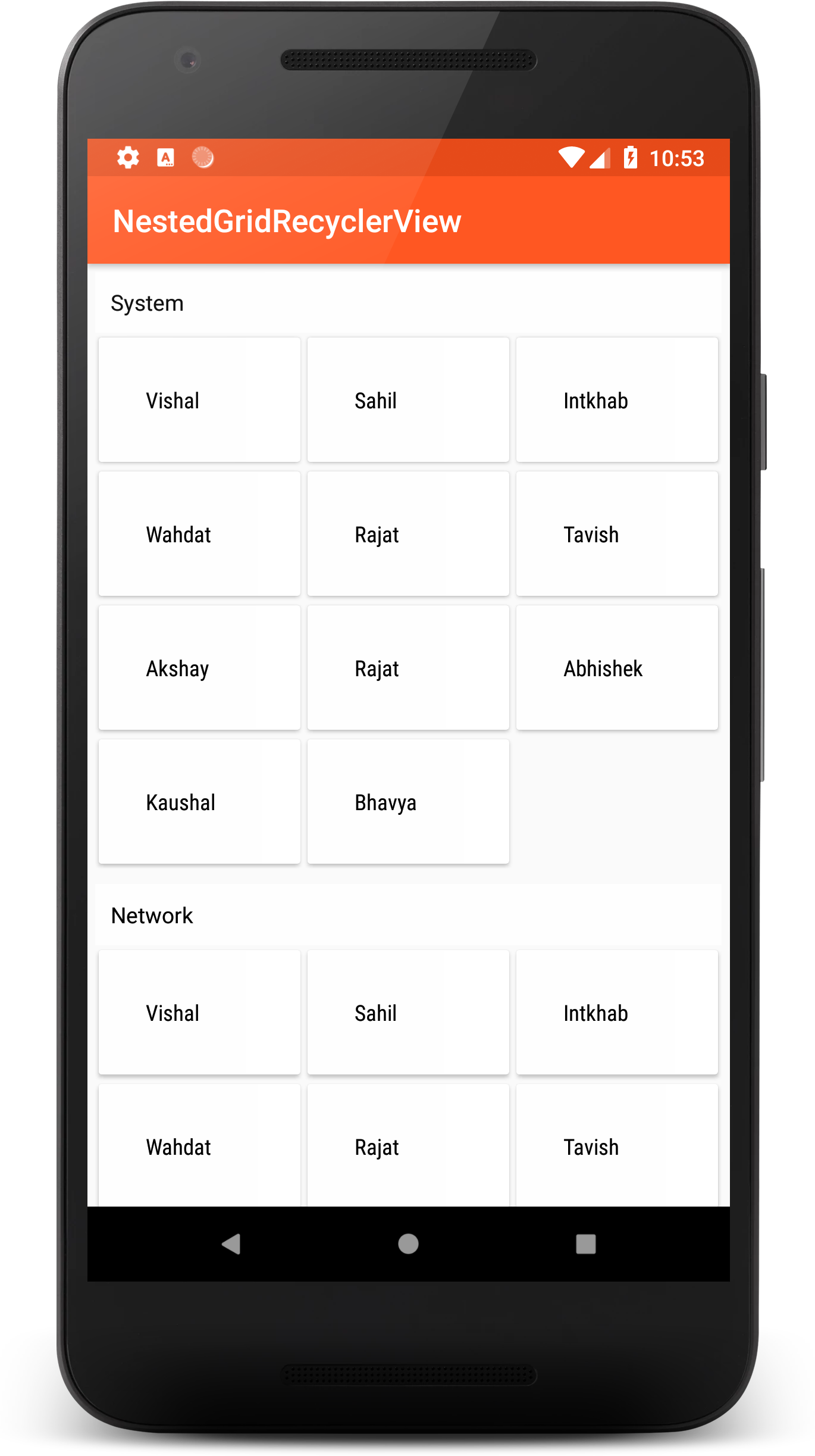 GitHub - vishal-sehgal/NestedGridRecyclerView: This is a Demo MIUI Phone Feedback app UI..