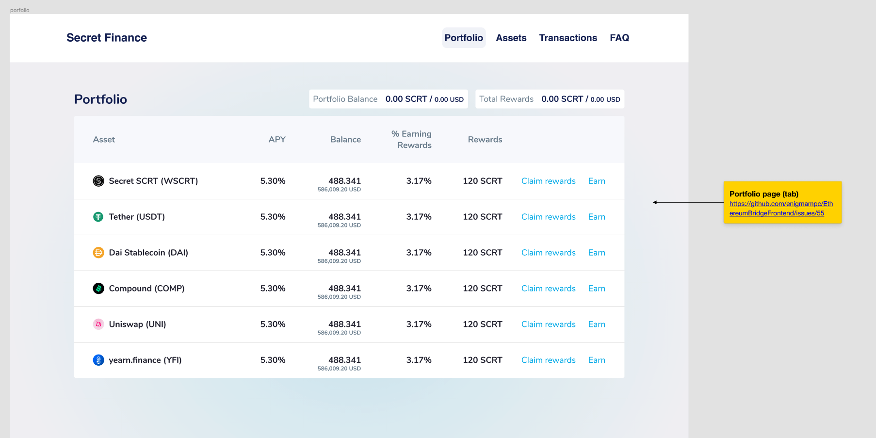 Portfolio page (tab) · Issue #55 · scrtlabs/EthereumBridgeFrontend · GitHub