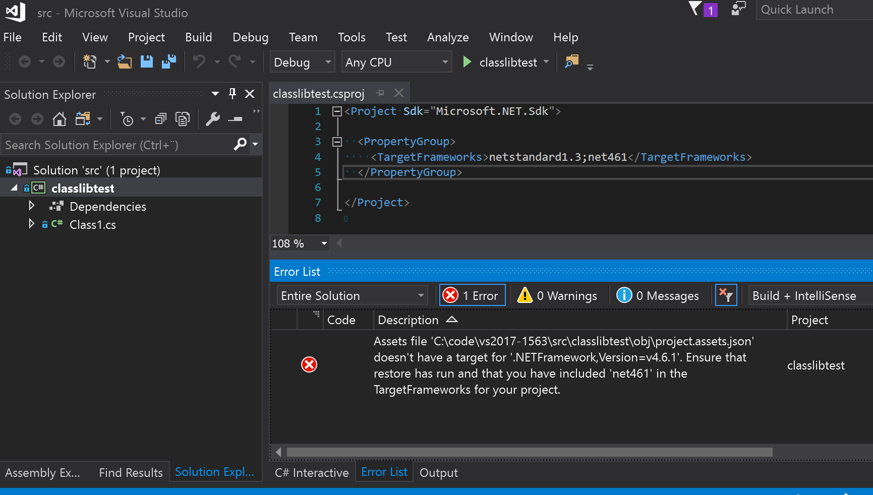 Visual Studio 15.6.3 assets file doesn't have a target · Issue #2068 ...
