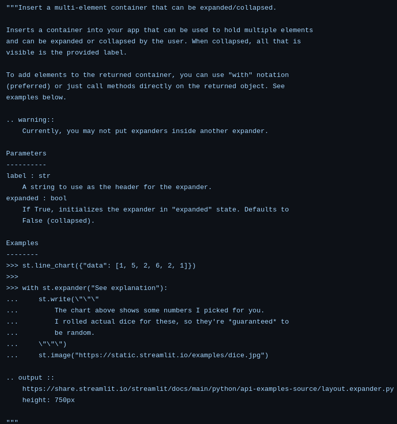 Add object notation example to `st.expander` docstring by snehankekre ...