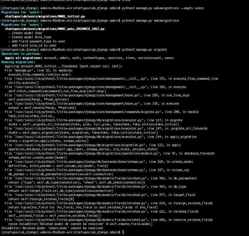 Error while Migration. · Issue #1778 · cookiecutter/cookiecutter-django · GitHub