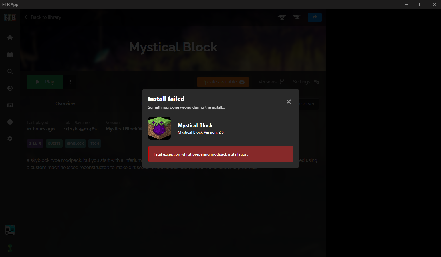 Update for specific CurseForge modpack fails · Issue #937 · FTBTeam/FTB-App · GitHub