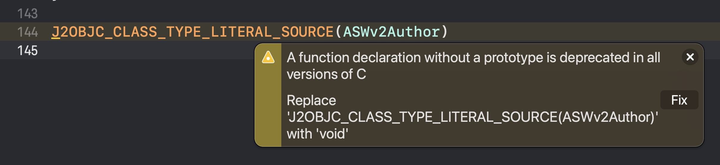 a function declaration without a prototype is deprecated in all versions of C [-Wstrict ...