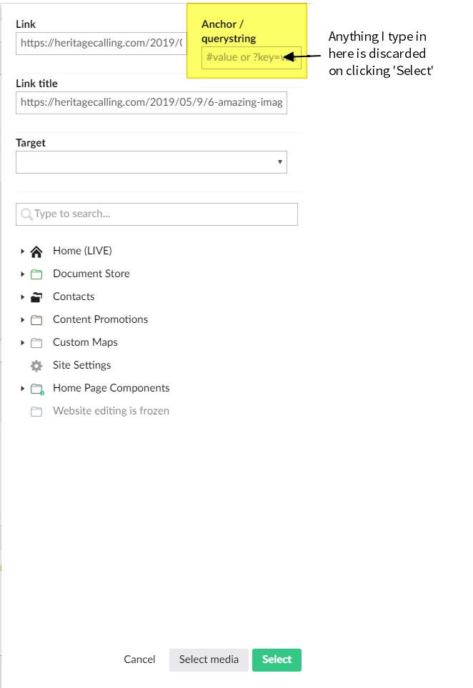 'Anchor / querystring' drops value in Single URL Picker · Issue #5601 · umbraco/Umbraco-CMS · GitHub