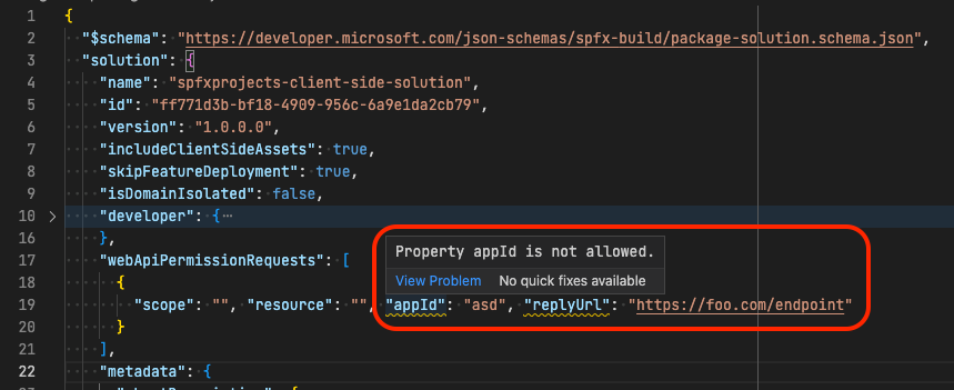 🐞spfx Update Package Solutionjsons Schema To Include Optional Properties For