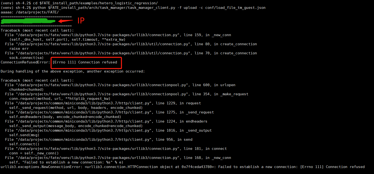 Run hetero_logistic_regression then Connection refused · Issue #516 · FederatedAI/FATE · GitHub