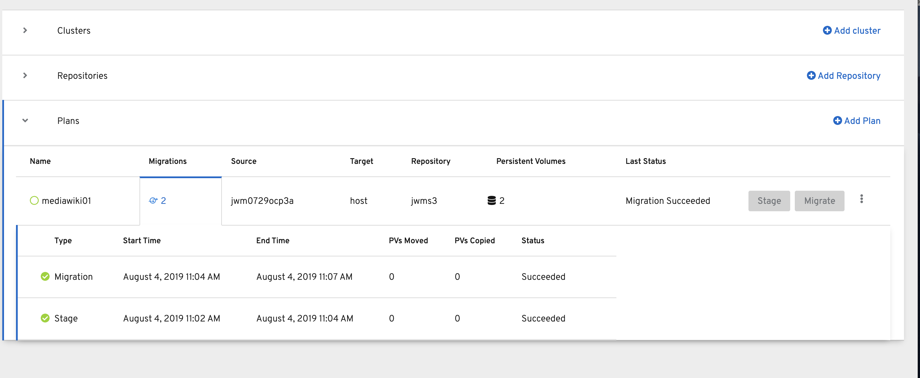 Number of PVs is 0 instead of 1 when looking at a row of a MigPlan · Issue #394 · migtools/mig ...