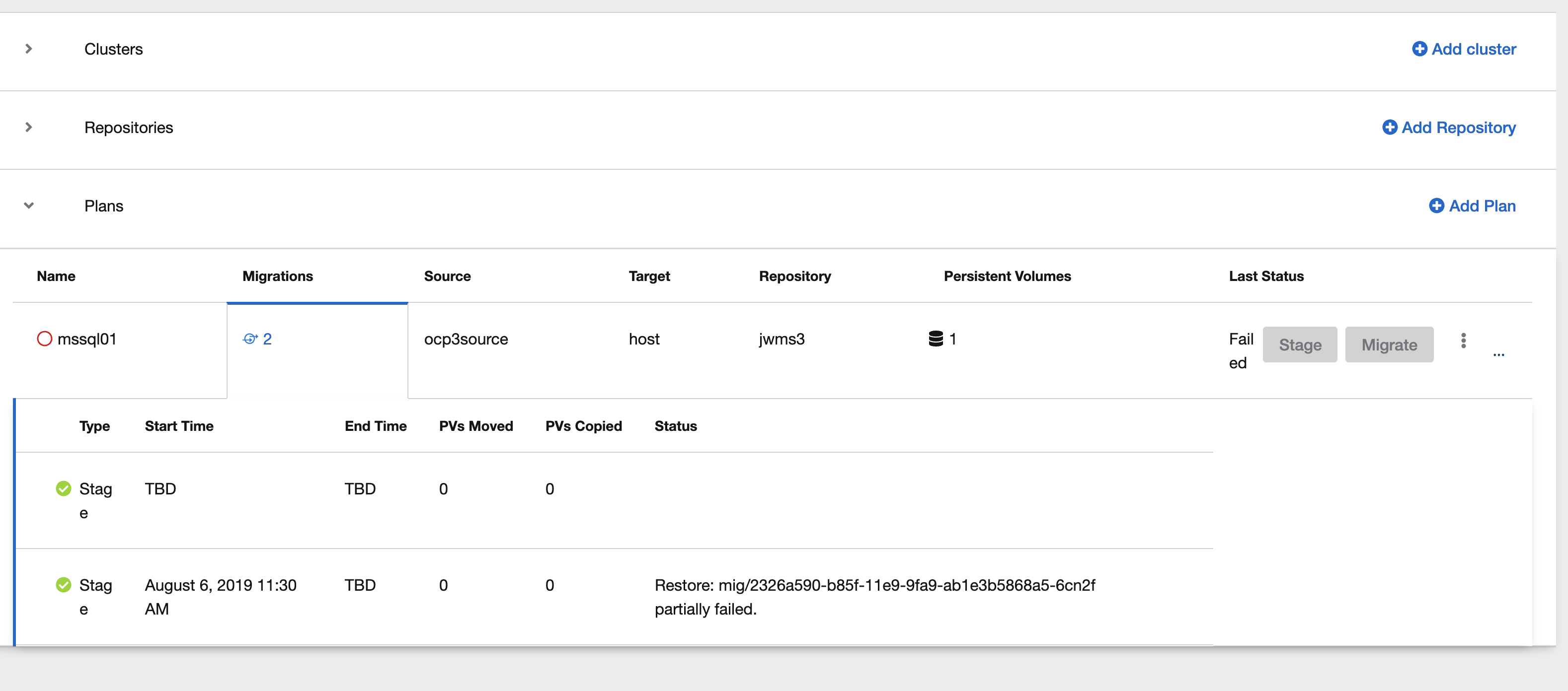 Re-running a failed stage is not updating status · Issue #433 · migtools/mig-ui · GitHub