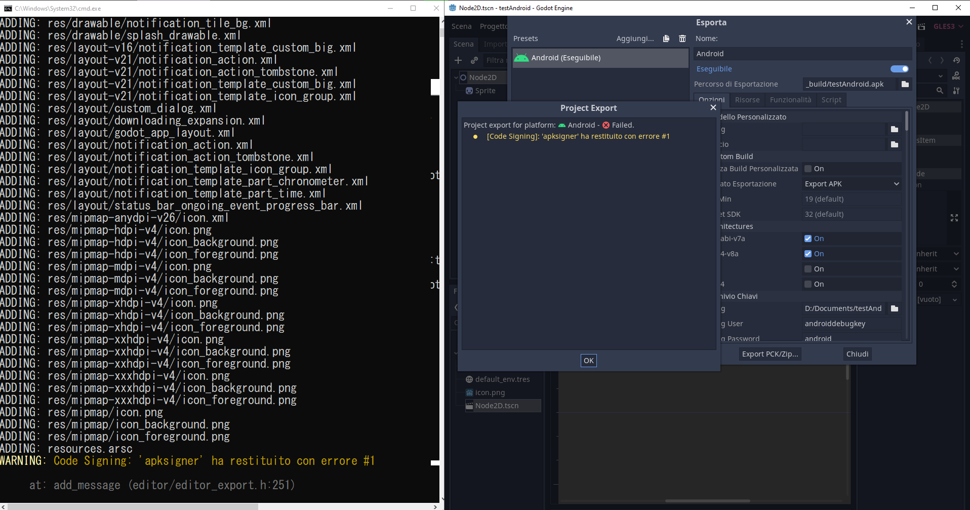 Error 'apksigner' returned with error #1 · Issue #64992 · godotengine/godot · GitHub