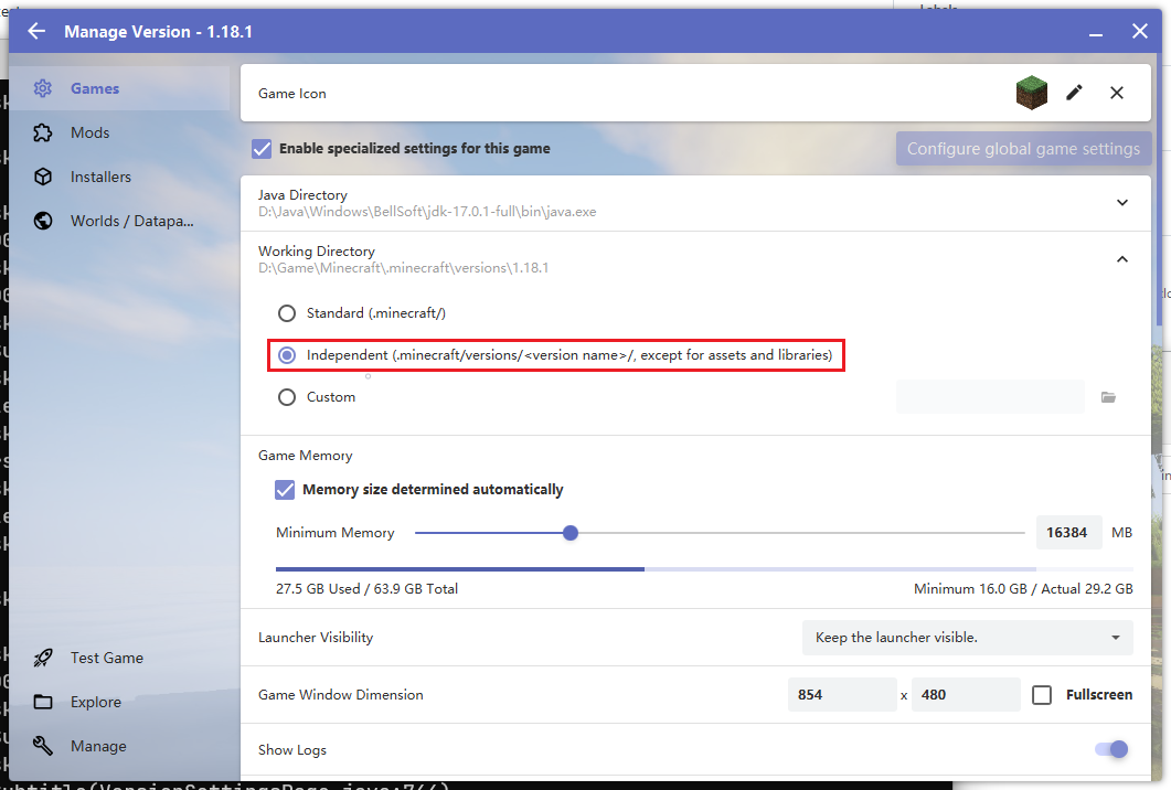 HMCL installs all mods of all versions in central folder causing version errors everytime ...