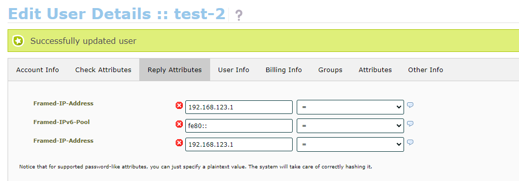 Double Framed IP Address attribute in Reply Attributes Edit user ...