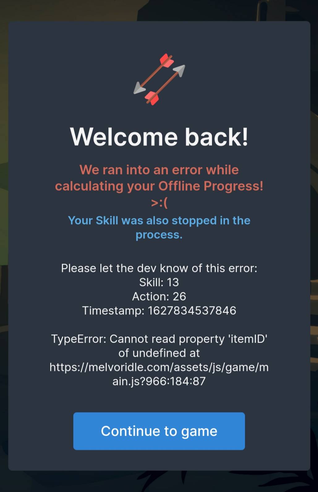 Error calculating offline progress · Issue #1154 · MelvorIdle/melvoridle.github.io · GitHub