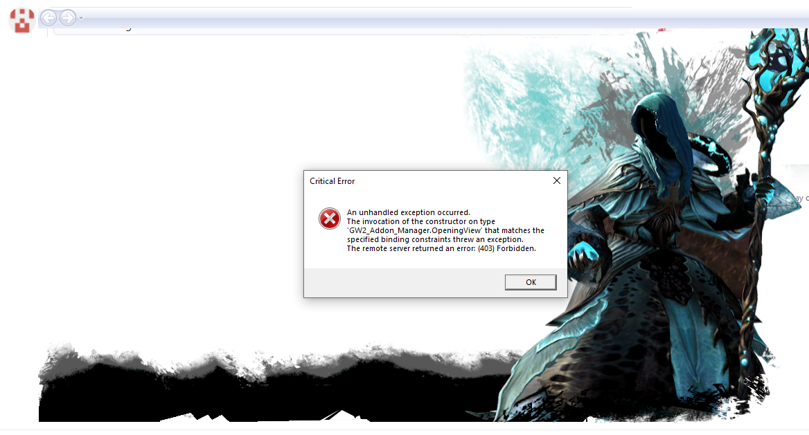 Addon manager crashes with a clean install · Issue #113 · gw2-addon-loader/GW2-Addon-Manager ...