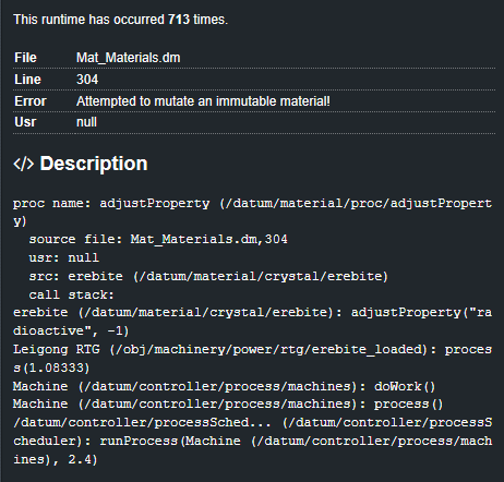 Attempt to mutate immutable material runtime with erebite in an RTG · Issue #15133 · goonstation ...