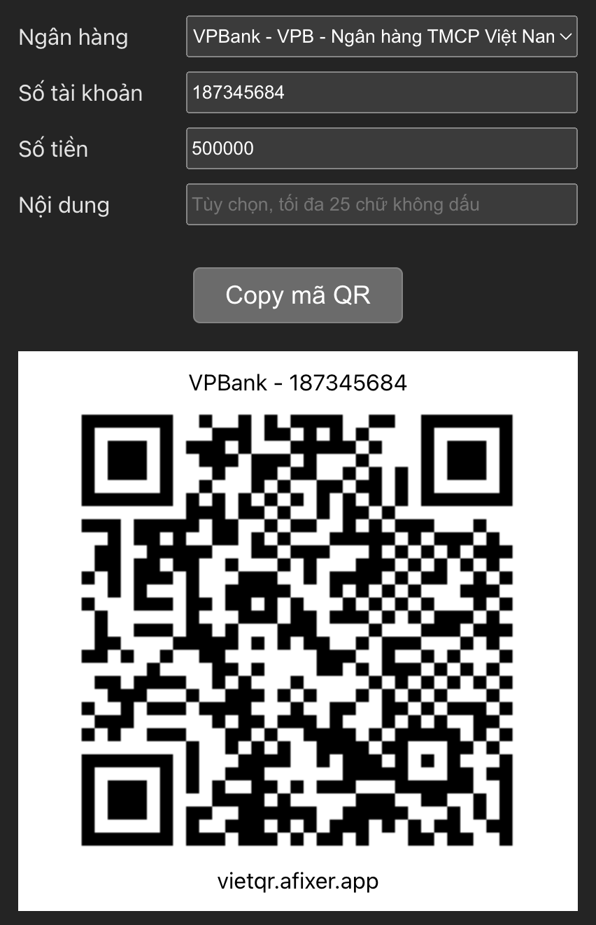 GitHub - openhoangnc/vietqr: VietQR generator https://afixer.app/vietqr