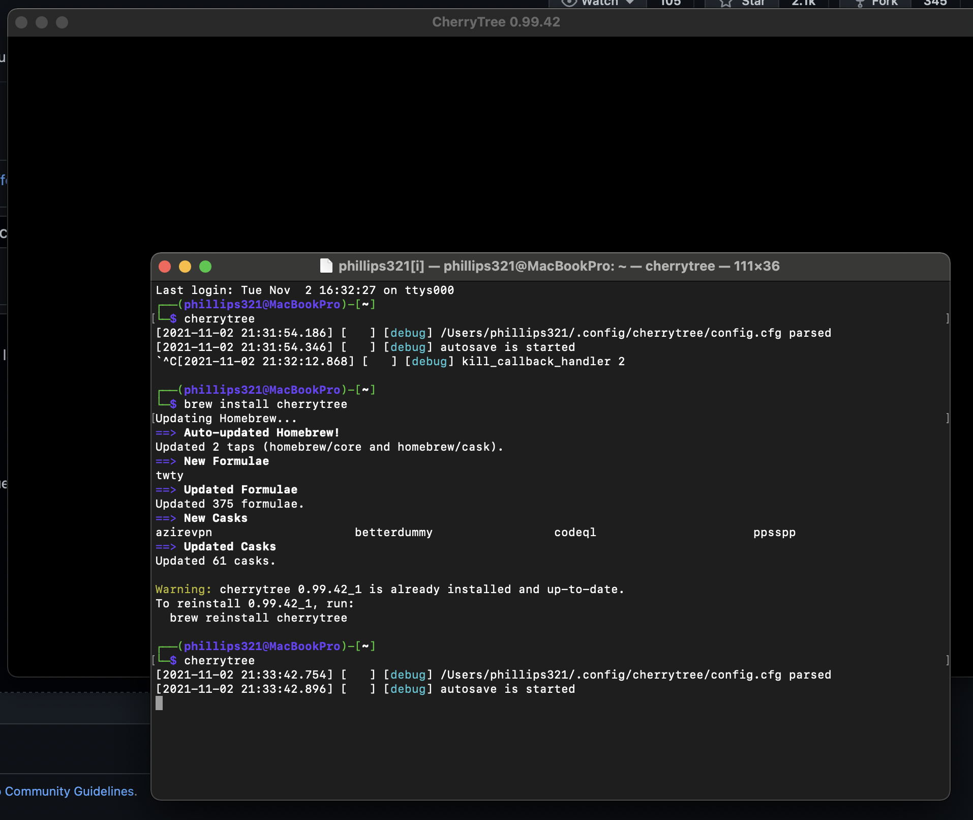 MacBook M1 Pro fresh install, home-brew cheerytree creates black window ...