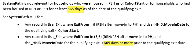 7.7 - question about 365 days for SystemPath = -1 · Issue #349 · HMIS/LSASampleCode · GitHub