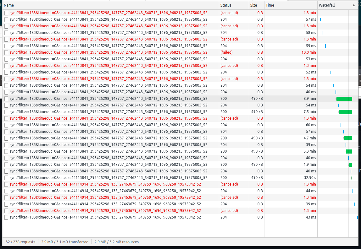 Sync recovery loop failed to handle successful /sync request and contiunued trying to request ...