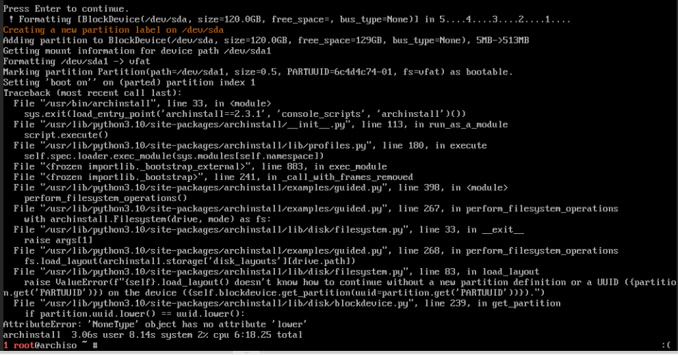 'NoneType' object has no attribute 'lower' · Issue #982 · archlinux/archinstall · GitHub